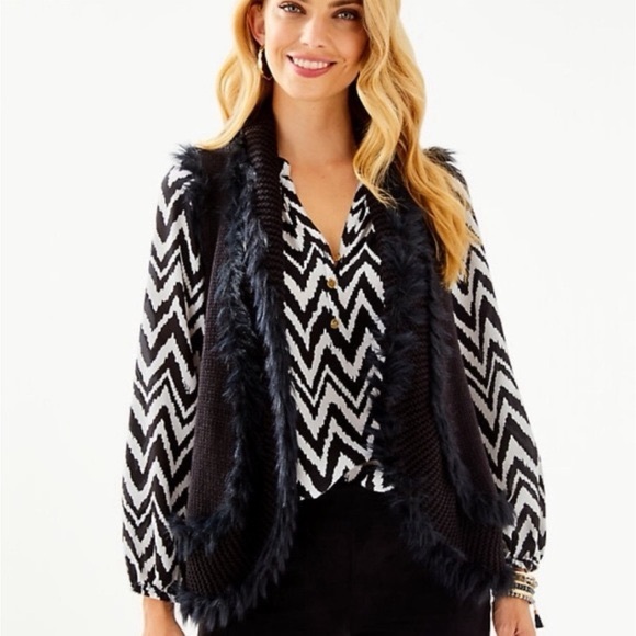 Lilly Pulitzer | Sweaters | Lilly Pulitzer Black Trinette Fur Sweater ...